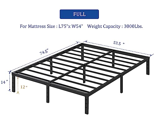 YUSENHEEI 14 Inch Full Size Bed Frame, No Box Spring Needed, Heavy Duty Metal Platform Bed Frame with Large Underbed Storage Space, Noise Free, Easy Assembly, Black