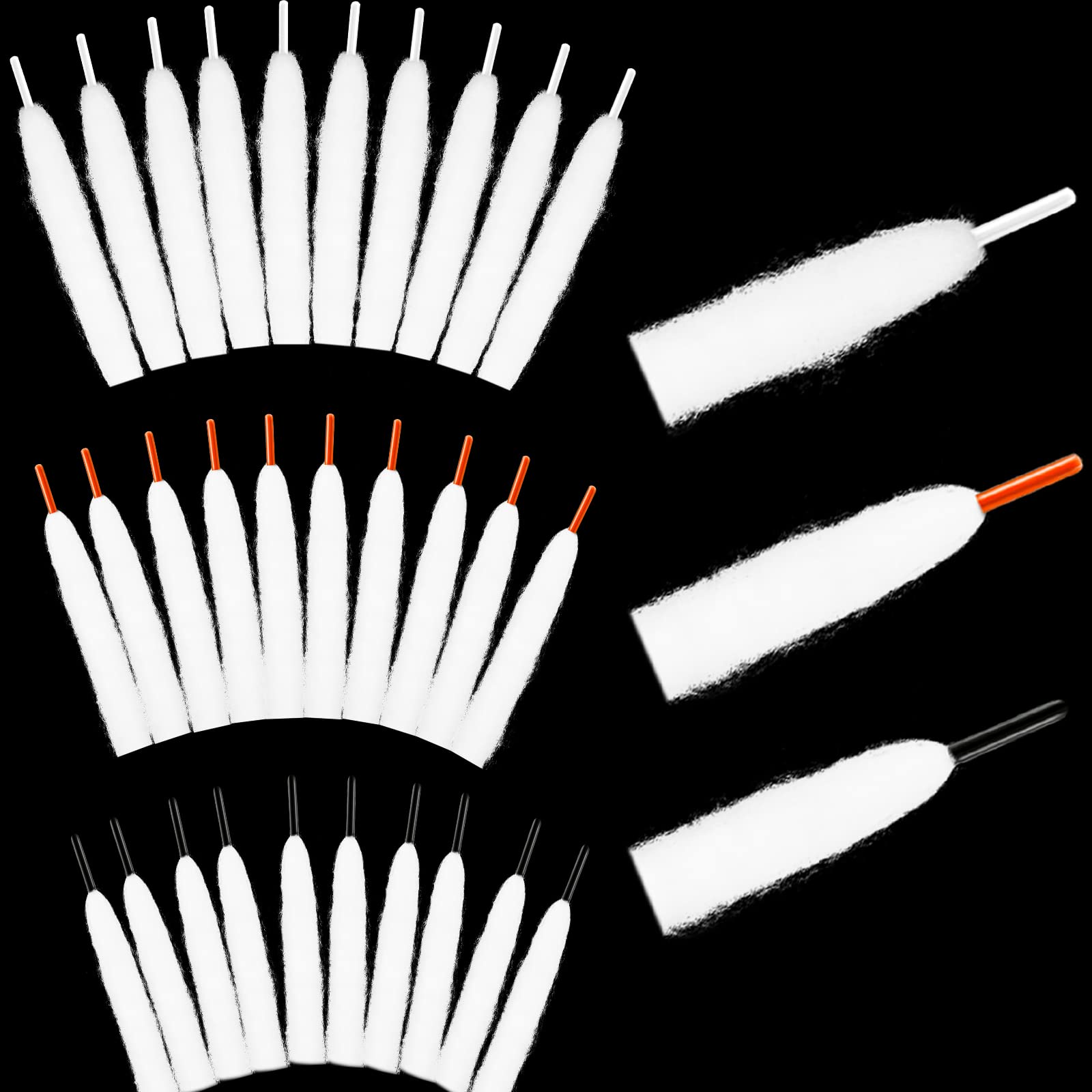90 Pieces Organic Shoelace Style Organic with Wicking Material Preloaded Shoe Lace for DIY Lovers (Orange, White, Black)