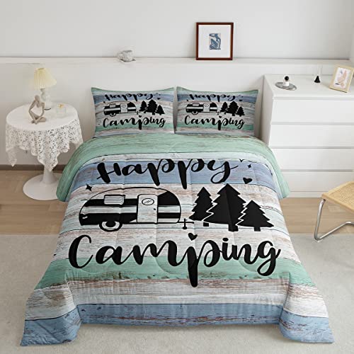 Castle Fairy Camper Comforter Queen,Happy Camping Comforter Set Microfiber RV Inside Decor Duvet Bedding,Camper Accessories for Travel Trailers,Camper Must Haves 2023