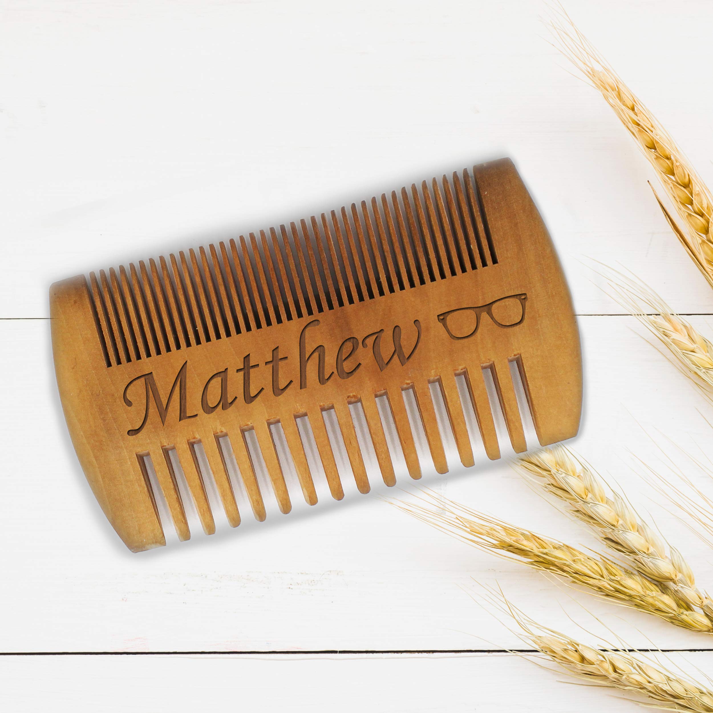 My Personal Memories Custom Engraved Wooden Beard and Mustache Comb - Personalized Grooming Wood Brush Gift with Dual Action Teeth for Men, Guys, and Him