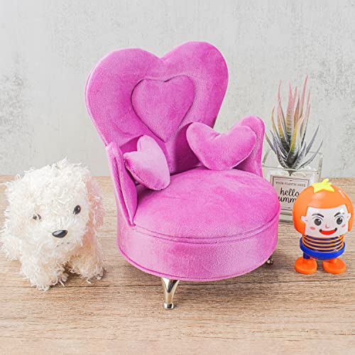 Bbiamsleep 7.5 Inch Openable Rose Pink Sofa Jewelry Box Armchair for Dollhouse Heart Shape Velvet Chair 1/6 Scale Dolls Accessories