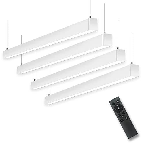 Barrina LED Linear Light with Remote Control, 4FT Seamless Connection Suspended Light, 3000K 4000K 6000K Color Changing, Stepless Dimmable Linkable Shop Office Light, ETL Listed, 4 Pack, 5566 Series