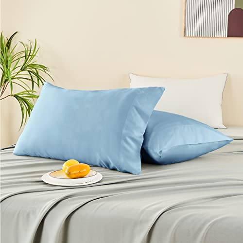 BEDELITE Pillow Cases Standard Size Set of 2, Rayon Derived from Bamboo, Cooling Pillow Cases for Hot Sleepers & Night Sweats, Breathable and Silky Soft Envelope Pillowcases(Blue, 20"x26")