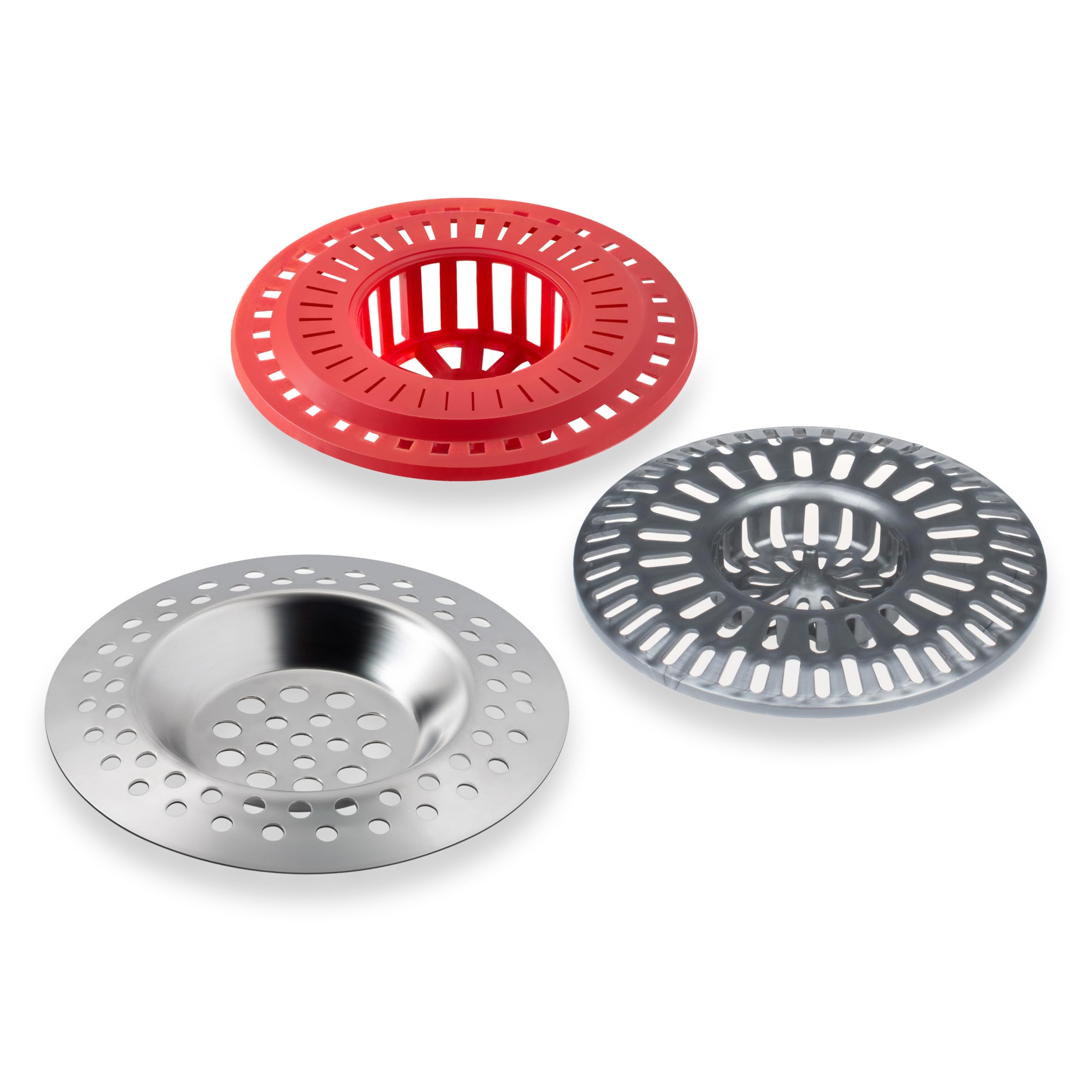 Bath Tub Drain Hair Catcher - Stainless Steel & Plastic Sink Strainers Set of 3 - Drain Protectors for Kitchen and Bathroom, 2.83 & 2.36 & 3.10 Inches