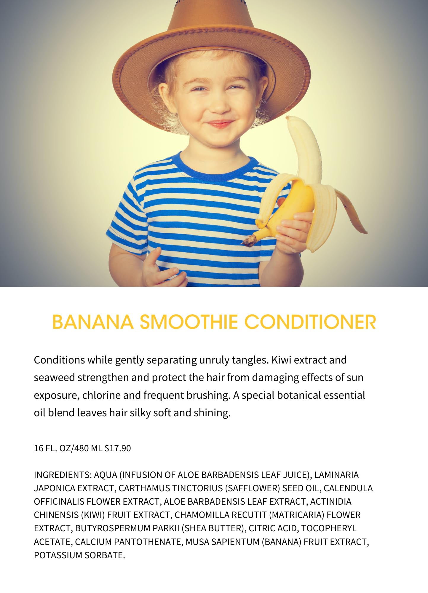 Gabriel Cosmetics Clean Kids Naturally Banana Smoothie Conditioner, 16 oz (1 Bottle), EWG Verified
