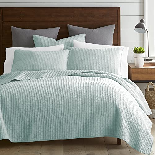 Levtex Home - Cross Stitch Quilt Set - 100% Cotton - Twin/Twin XL Quilt (68x86in.) + 1 Standard Shams (26x20in.) - Blue Haze Quilt with Matching Stitching