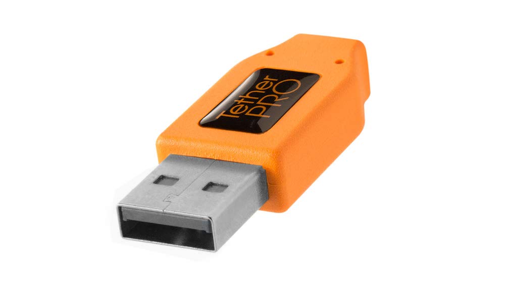 Tether Tools TetherPro Right Angle Adapter USB 2.0 to USB 2.0 Mini-B 5-Pin Pigtail Cable, 20", Orange