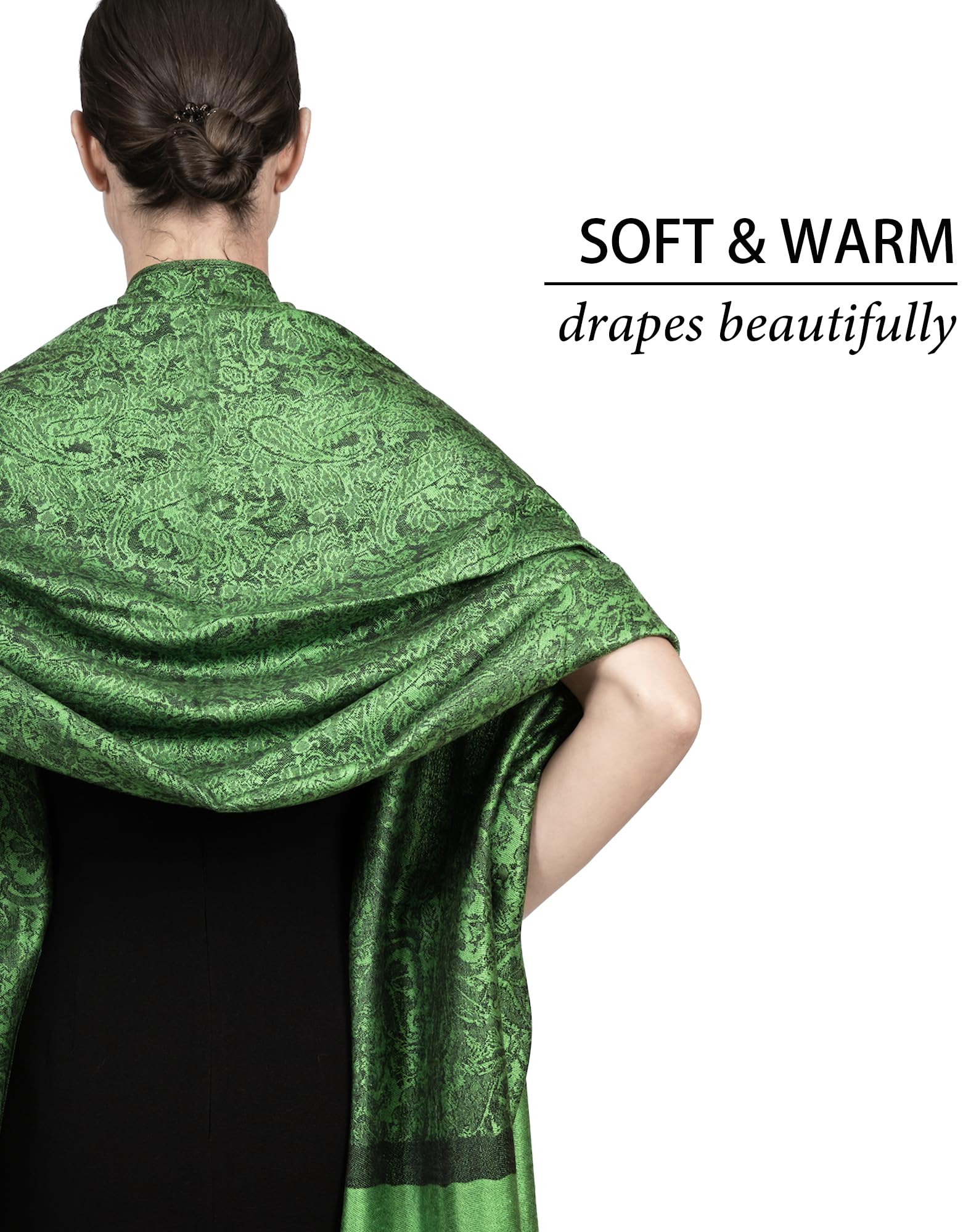 Achillea Women's Two Tone Vintage Jacquard Paisley Pashmina Shawl Wrap Scarf (Kelly Green)