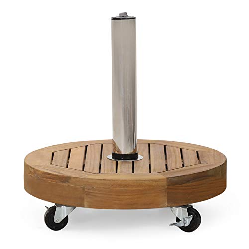 Christopher Knight Home 314641 Ralph Outdoor Umbrella Base, 17.75" D x 17.75" W x 17.00" H, Teak + Stainless Steel