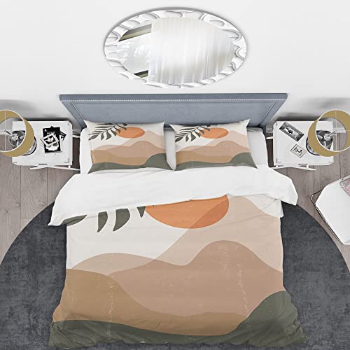 DESIGN ART Designart 'Abstract Red Moon in Earth Toned Mountains I' Modern Duvet Cover Comforter Set Twin Cover + Comforter + 1 Sham 3 Piece
