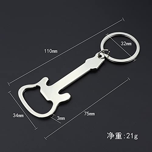 ARFUKA Bottle Opener Keychain Guitar Shaped Soda Beer Bottle Opener Keyring Novelty Beverage Bottle Opener Key Ring, Women Men Gift for Christmas and Birthday Silver