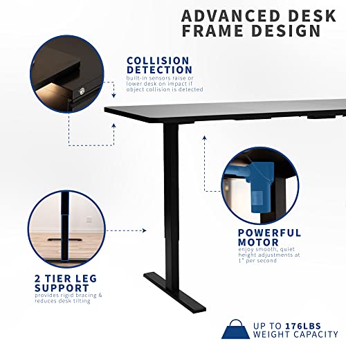 VIVO 60-inch Electric Height Adjustable 60 x 24 inch Stand Up Desk, White Solid One-Piece Table Top, Black Frame, Home & Office Furniture Sets, B0 Series, DESK-KIT-B06W