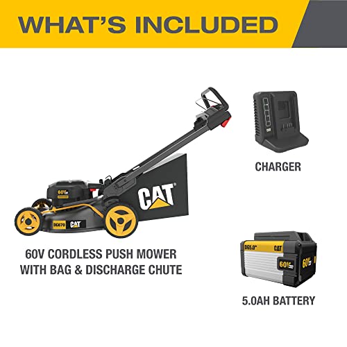 Cat DG670 60V 21β Cordless Lawn Mower 3-In-1 Cutting Modes, Brushless Battery Lawn Mower with TorqLogic, Easy-Adapt Walk-Behind Push Lawn Mower β Battery & Charger Included