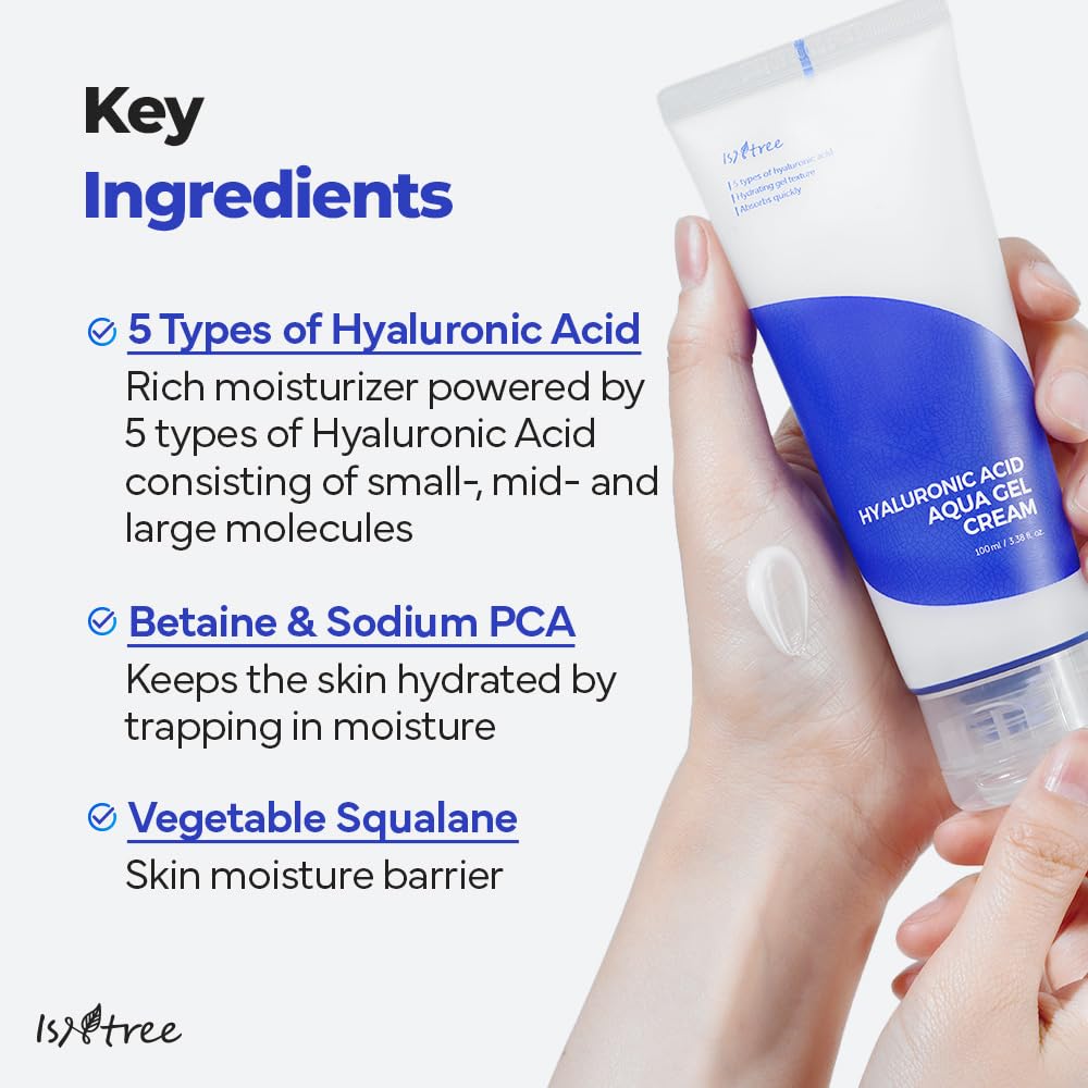 IsNtree Hyaluronic Acid Aqua Gel Cream 100ml, 3.38 fl.oz | Lightweight Hydrating Gel | Quick Absorbing Moisturizer | Korean Skincare