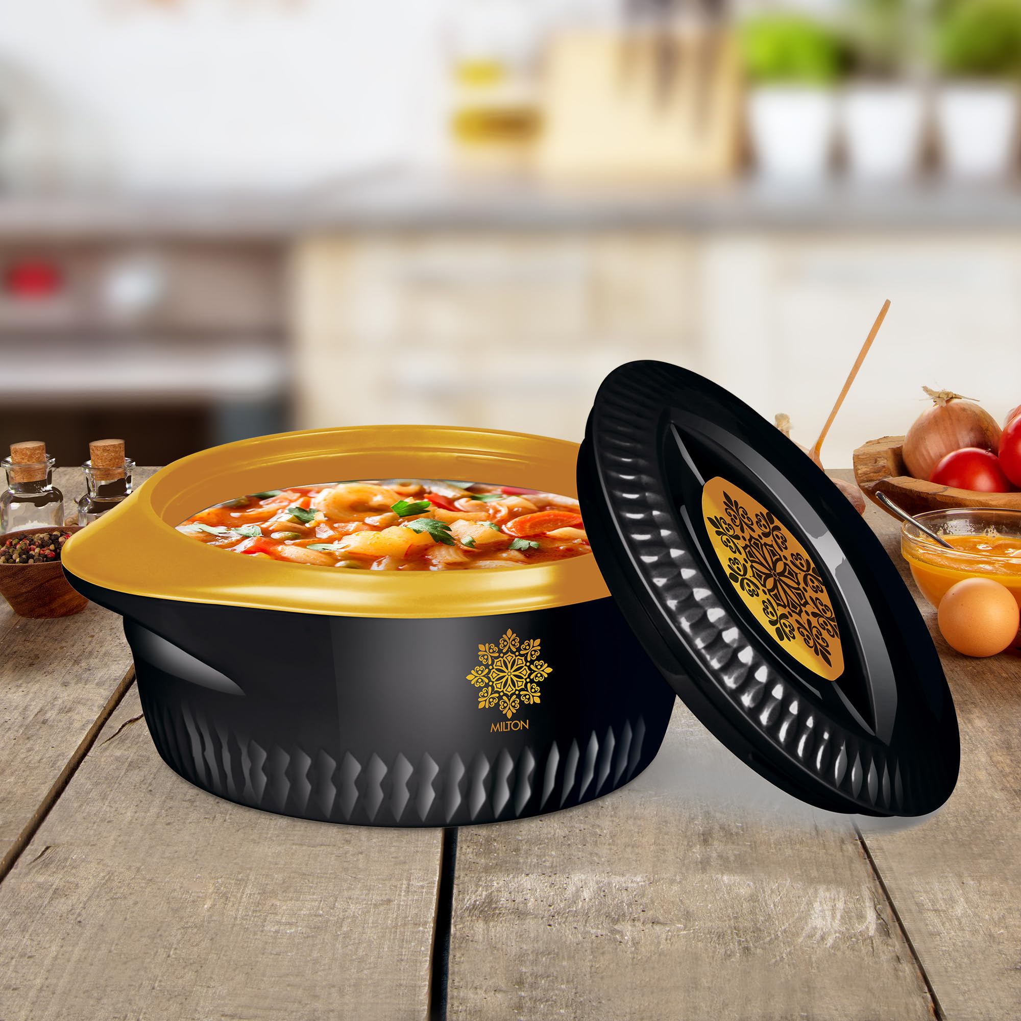 MILTON Royal 2500 Insulated Inner Stainless Steel Casserole, 2.05 Litres, Black Gold | BPA Free | Food Grade | Hot & Cold