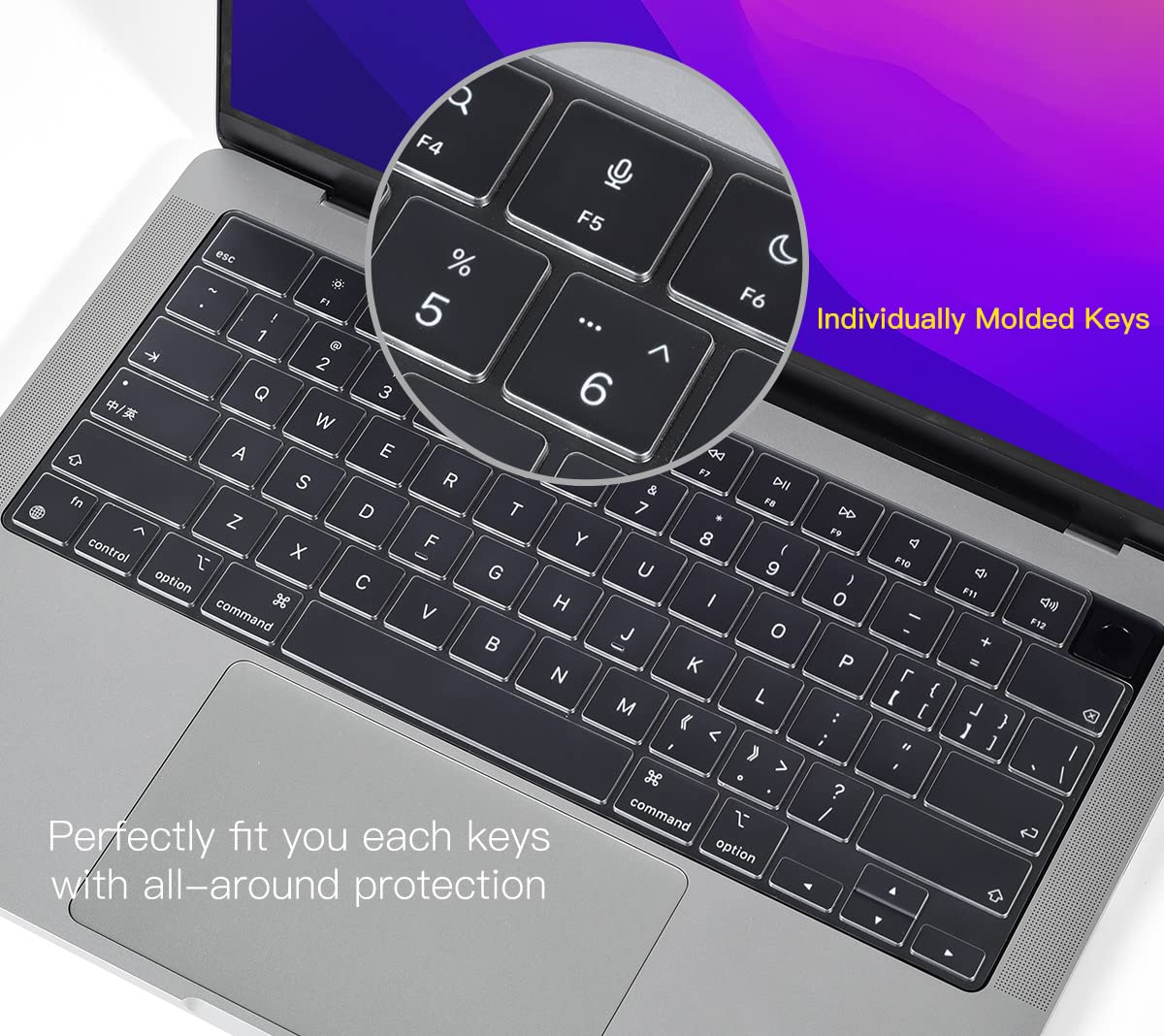 CaseBuy Premium Keyboard Cover for M2 M3 MacBook Air 15 inch A2941 A3114, M2 M3 MacBook Air 13.6" A2681 A3113, 2024 2023 2022 2021 MacBook Pro 14" 16" M4 M3 M2 M1 Chip Pro/Max, US ANSI Layout