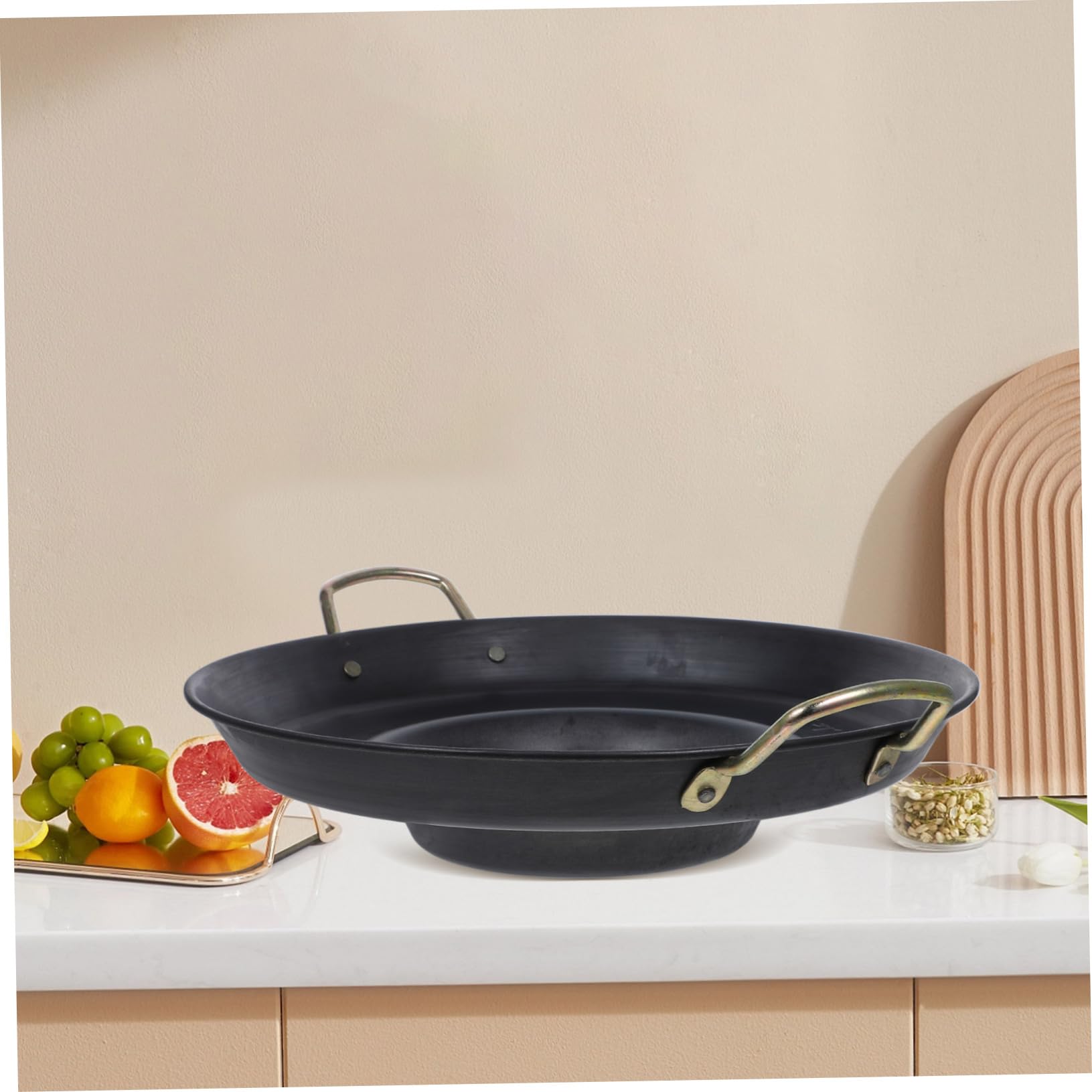 Amosfun Flat Bottom Concave Gong Pot Non Stick Baking Pan Fry Pans Crepe Pan Breakfast Pan Traditional Round Skillet Practical Non-stick Frying Pan Discada Disc Cooker Wok Stainless Steel