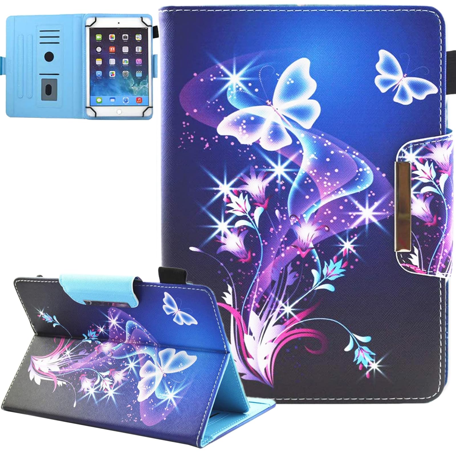 JZCreater 10 Inch Tablet Case, Universal 10 10.1 Inch Android Tablet Cover, Multi-Angle Viewing Stand Case for 9.5-10.5 Inch Tablet, Purple Butterfly