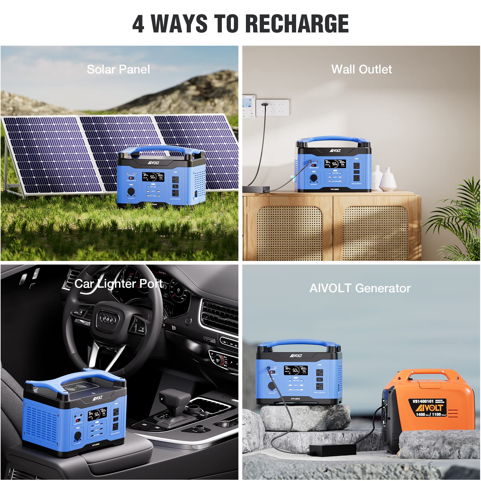 AIVOLT Portable Power Station 800W/892Wh Solar Powered Generator, 3 AC Outlets, 2 USB-C Ports, 2 Fast Charge Ports, Wireless Charging, Solar Generator for Outdoor Camping Hiking, Indoor Backup