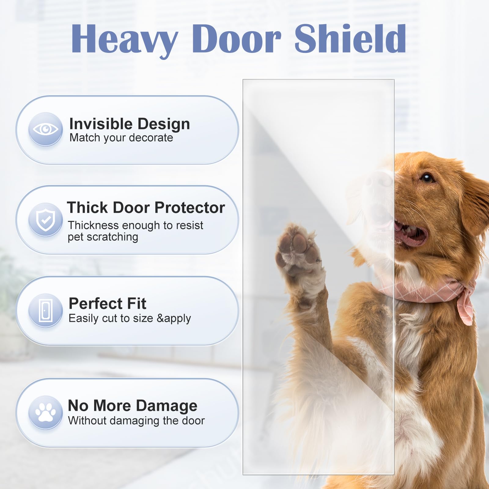 Delffyns Door Scratch Protector from Dog Scratching, 200'' x 8.3'' Anti Scratch Guard Deterrent Tape, Ultra Durable Pad for Cats Dogs, Door Frame Protector for Screen Door, Window, Wall, Chari Leg