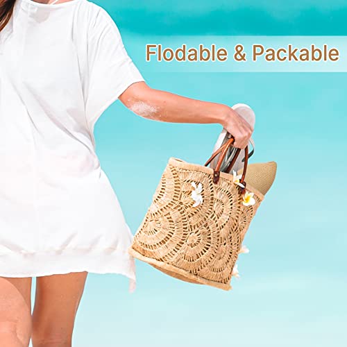 Beach Hats for Women, Straw Hat for Women UPF 50+ UV Sun Protection Sun Hat Foldable Roll up Cap Khaki