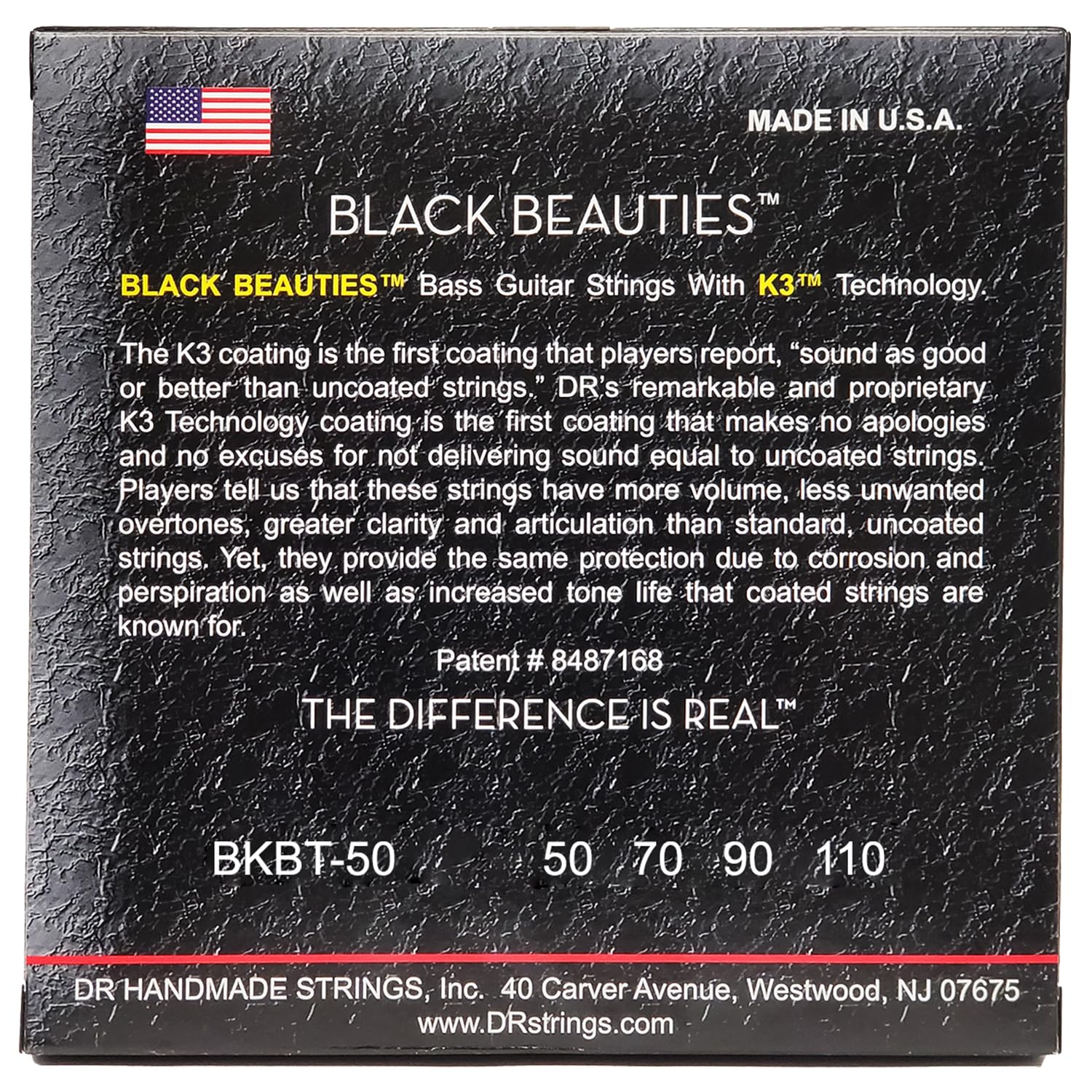 DR Strings Bass Guitar Strings, Black Beauties - Black Coated, 50-110 (BKBT-50)