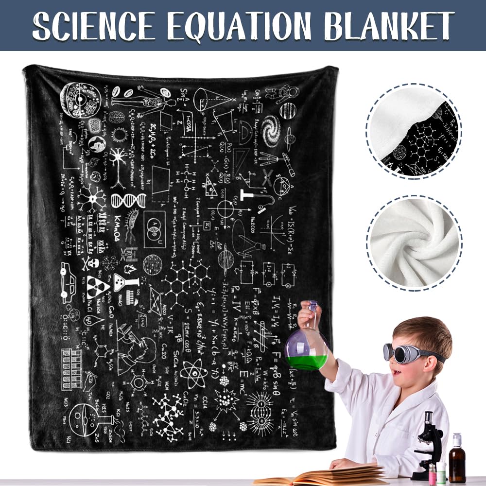 Science Formulas Chalkboard Math Physics Equation Blanket Flannel Throw Lightweight Super Soft Cozy Blankets for Couch Bed Sofa Chair, Gift for Birthday Thanksgiving Christmas 60"x50" for Teen