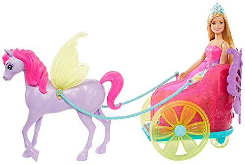 Barbie Dreamtopia Princess Doll, 11.5-in Blonde, with Fantasy Horse and Chariot