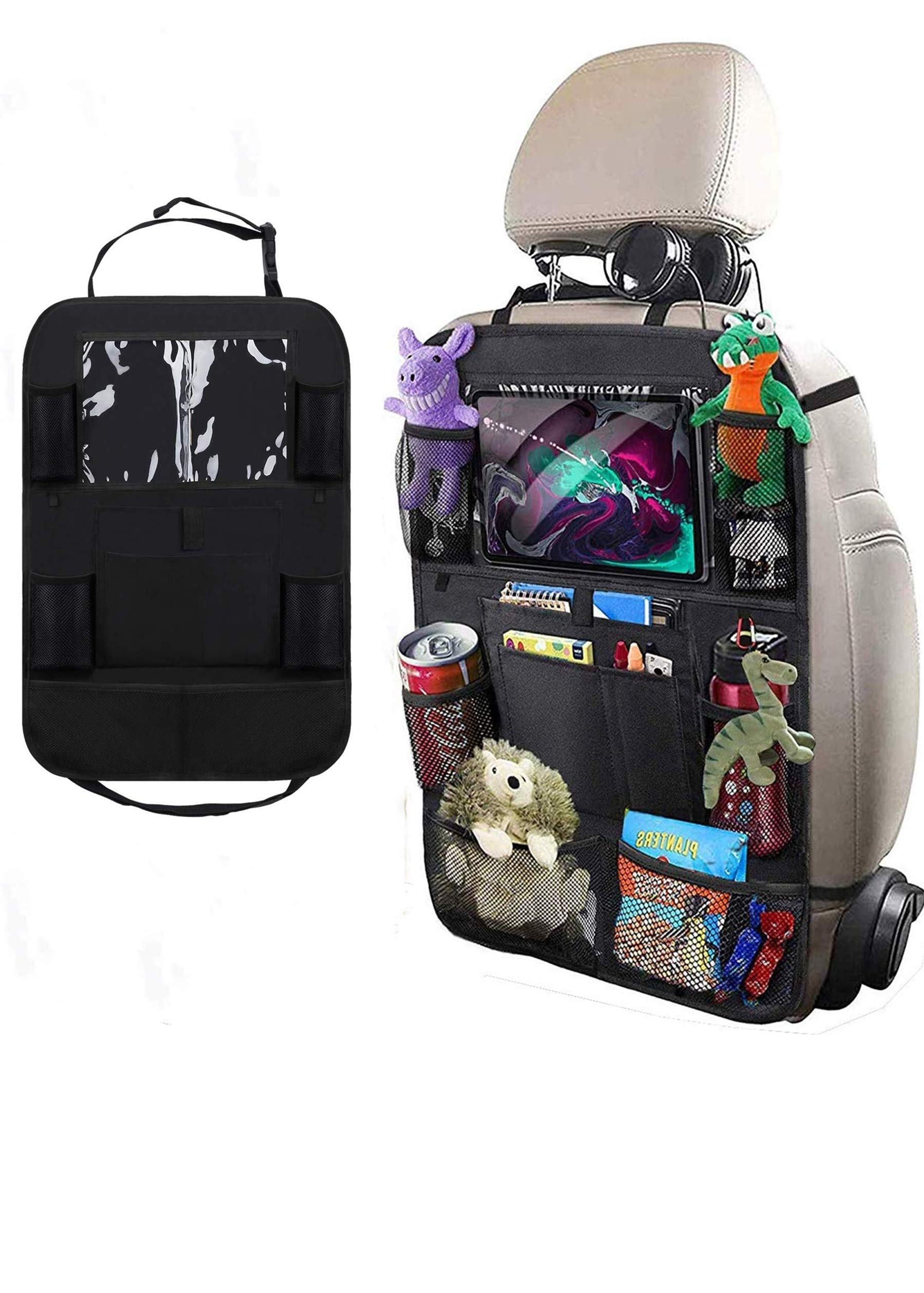A-code Set 1 Pack Backseat Car Organizer, Kick Mats Car Back Seat Protector with 11" Clear Tablet Holder and 9 Storage Pockets for Kids Toys Book Drinks (1)