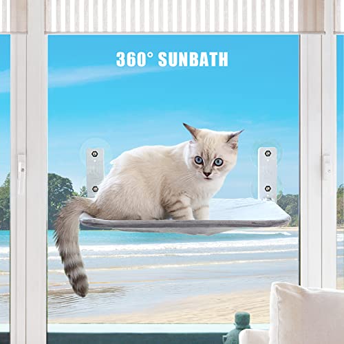 Cat Window Perch,Cat Hammock with 2 Replaceable Covers Shelf,360° Sunny Seat Foldable Space Saving Cat Beds Window Seat with Steel Frame and Strong Suction Cup for Indoor Cats (Large)