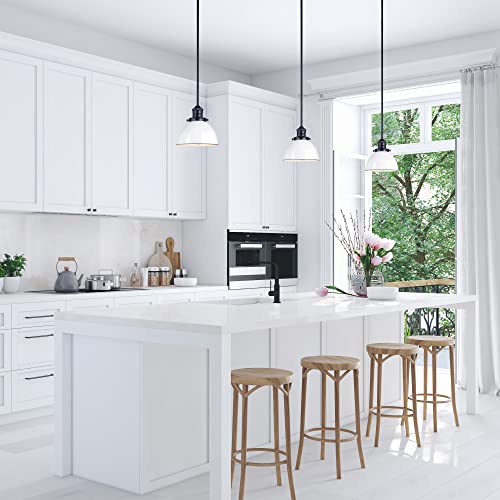 Design House 588327 Savannah Farmhouse 1-Light Indoor Pendant Dimmable White Metal Shade for Kitchen Island Bar Dining Room, Matte Black