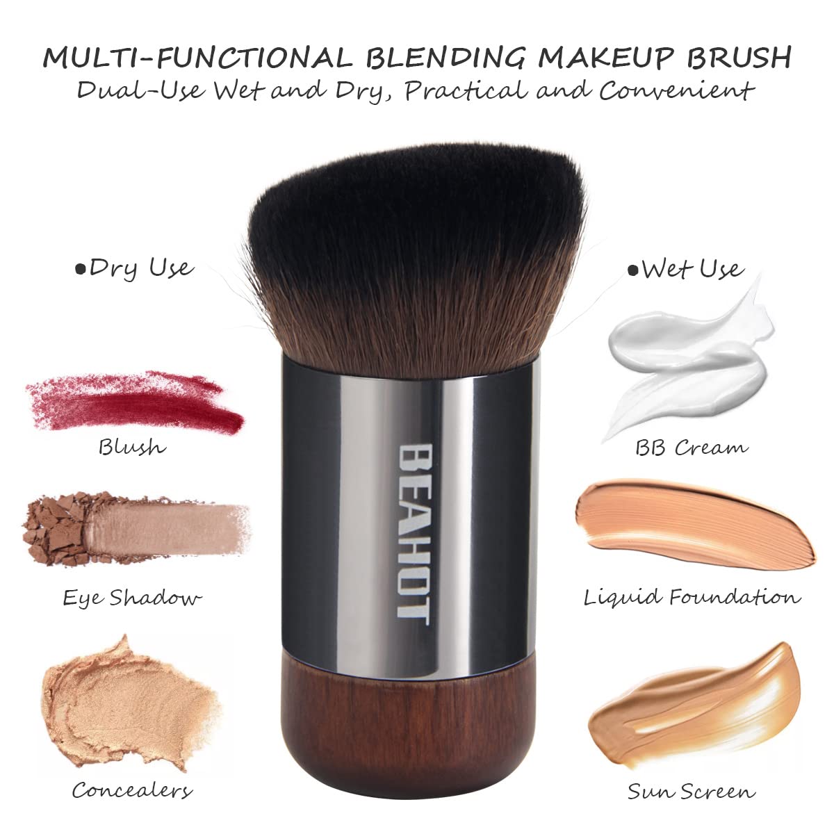 Angled Foundation Brush - Kabuki Makeup Brush, Flat Top Blush Brush, Bronzer Contour Brush, Suitable for Liquid Makeup, Concealer, Flawless Powder Cosmetics and Blush Buffing, with Wooden Handle