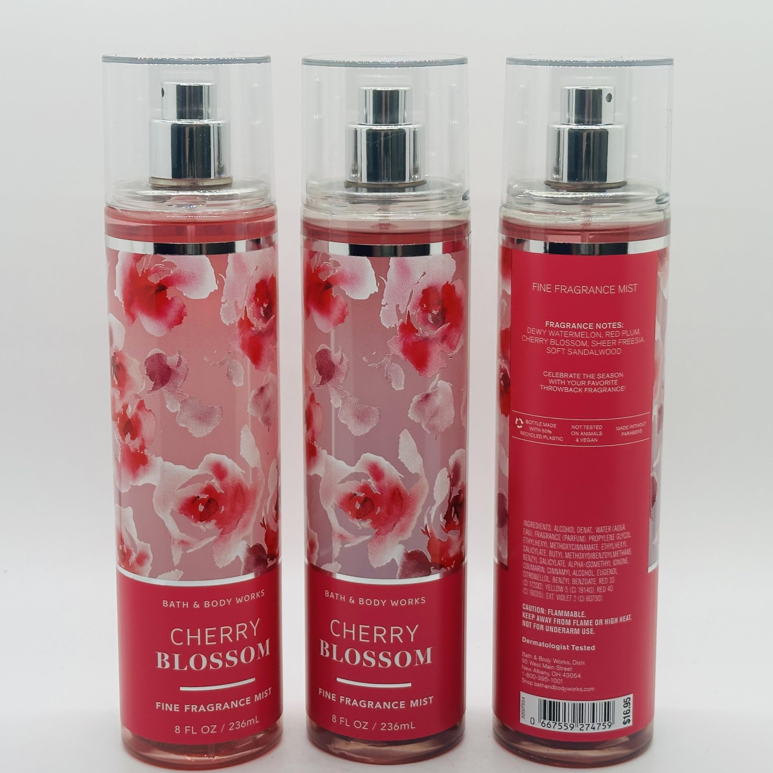 Lot of 3 Bath & Body Works Cherry Blossom Fine Fragrance Mist 8 Fl Oz Each (Cherry Blossom)