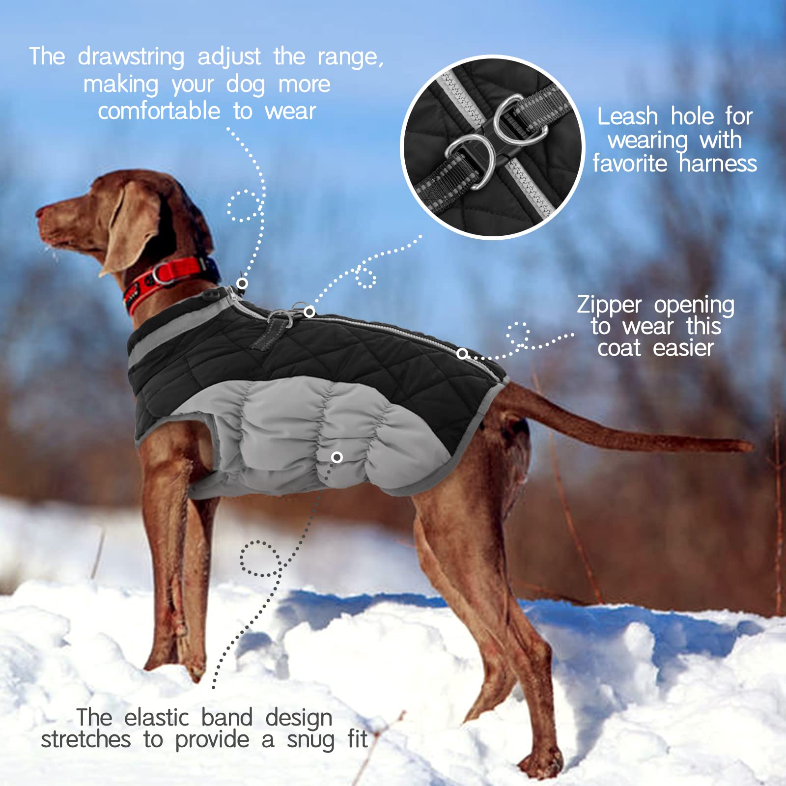 FUAMEY Dog Winter Coat,Dog Cold Weather Coats Dog Jackets with Zipper on Back with Harness Built in Dog Paded Vest Water Resistant Reflective Jacket for Small Medium Large Dogs Pink Leopard S