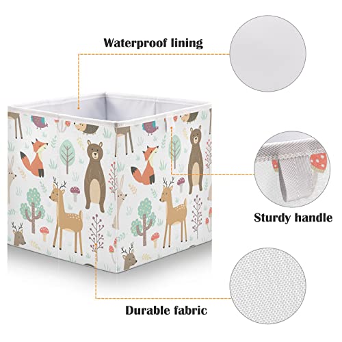 Kigai Forest Animals Storage Bins Cube Foldable Storage Baskets Bin Waterproof Home Organizer with Handles Basket for Toy Nursery Blanket Clothes, 11x11x11 Inch