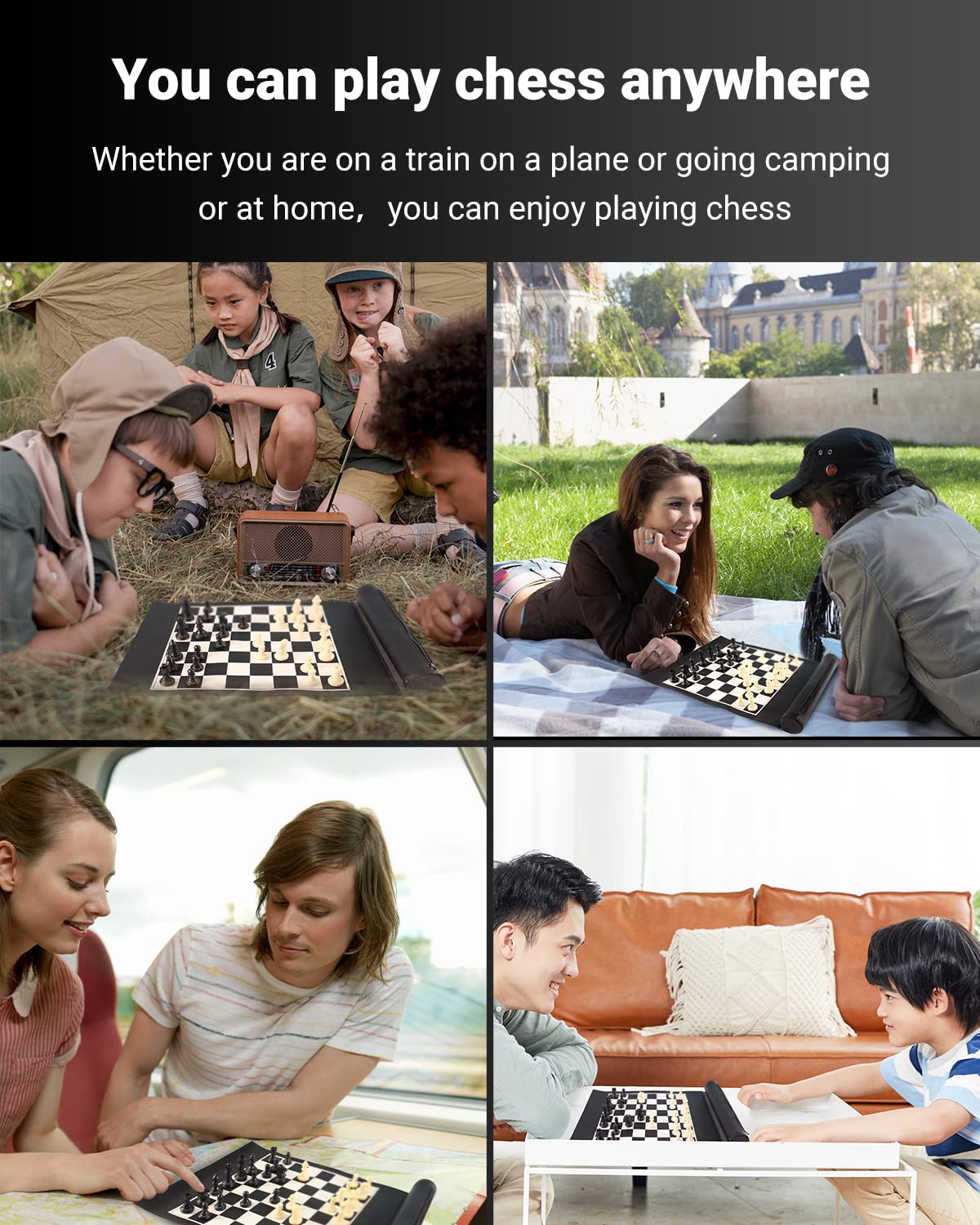 COBER Chess and Piece Set, Genuine Leather Roll-Up Travel Game for Adults and Kids,Camping Games, Gift for Outdoor Enthusiasts, Size: 9.8''x1.7'' Lightweight and Portable