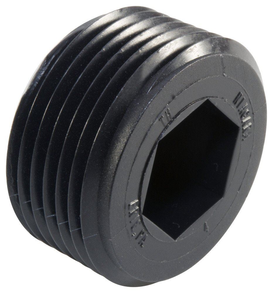 Caplugs Plastic Hex Socket Threaded Plug. TH-3, HDPE, to Plug Thread Size 1/4-18", Black (Pack of 70)