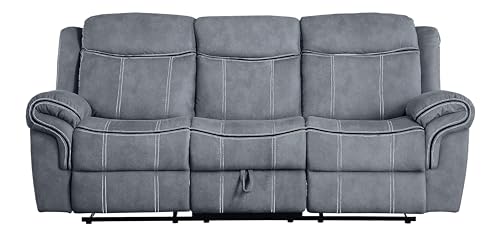 Acme Furniture Zubaida 41" x 87" Modern Velvet Reclining Sofa with USB Dock, 1 Storage Drawer, Tight Back & Seat Cushion, in 2-Tone Gray Finish