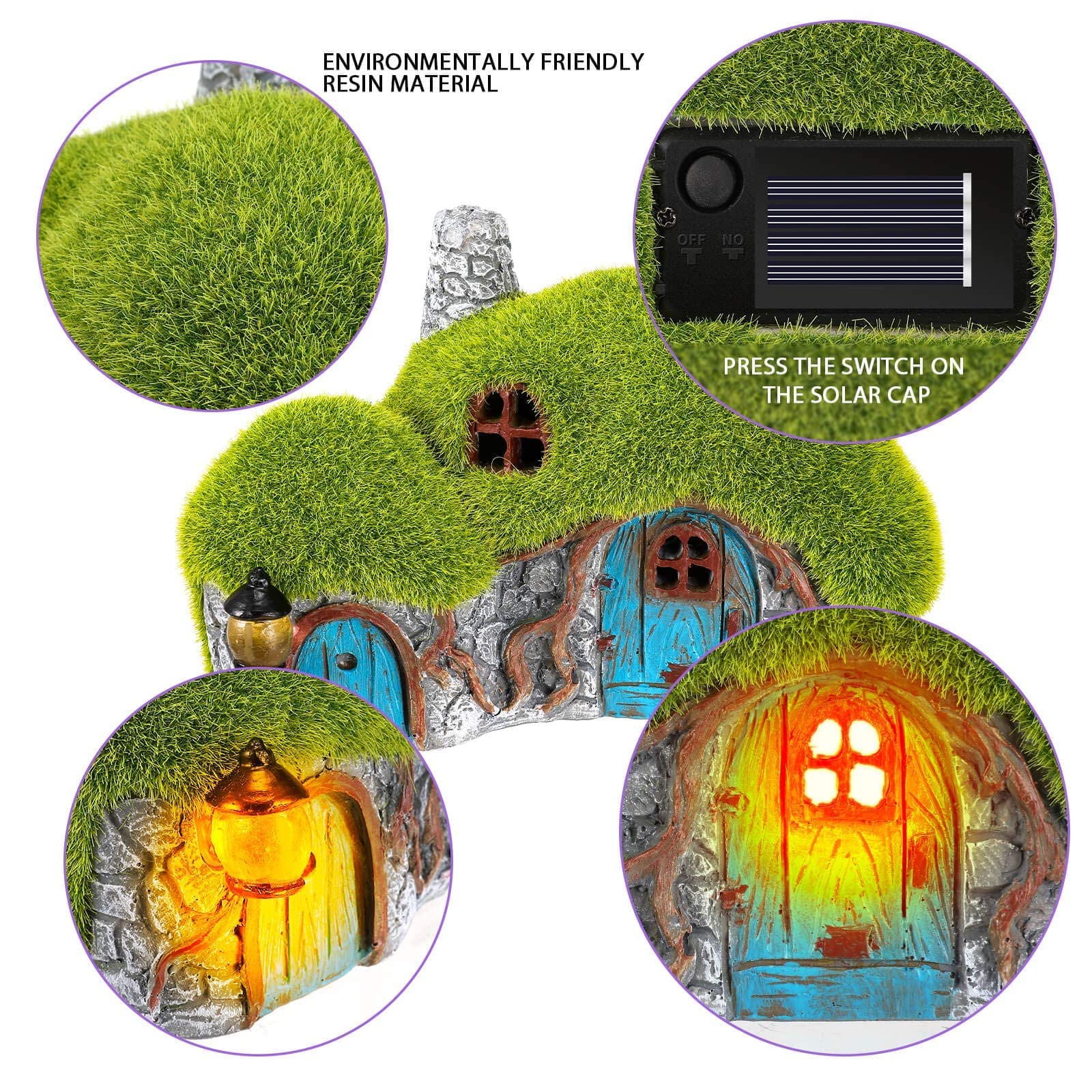 Garden Statues Outdoor Decor - Solar Fairy Houses Figurine Lights for Garden Yard Decor, 2 Pack