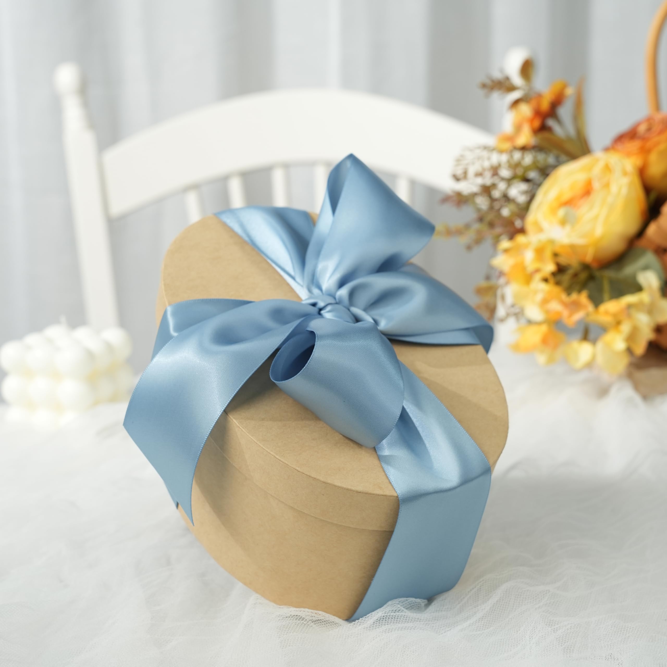 DINDOSAL Dusty Blue Ribbon for Christmas Tree Thick Double Face Satin Ribbon 2 Inch French Blue Silk Ribbon for Wedding Bridal Bouquet Crafts- 25Yards