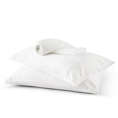 Bedsure Twin Sheets for Kids - Polyester & Rayon Derived from Bamboo Cooling Bed Sheets, Deep Pockets Fits up to 16", Breathable, Wrinkle Free and Soft Twin Sheet & Pillowcase Sets - White