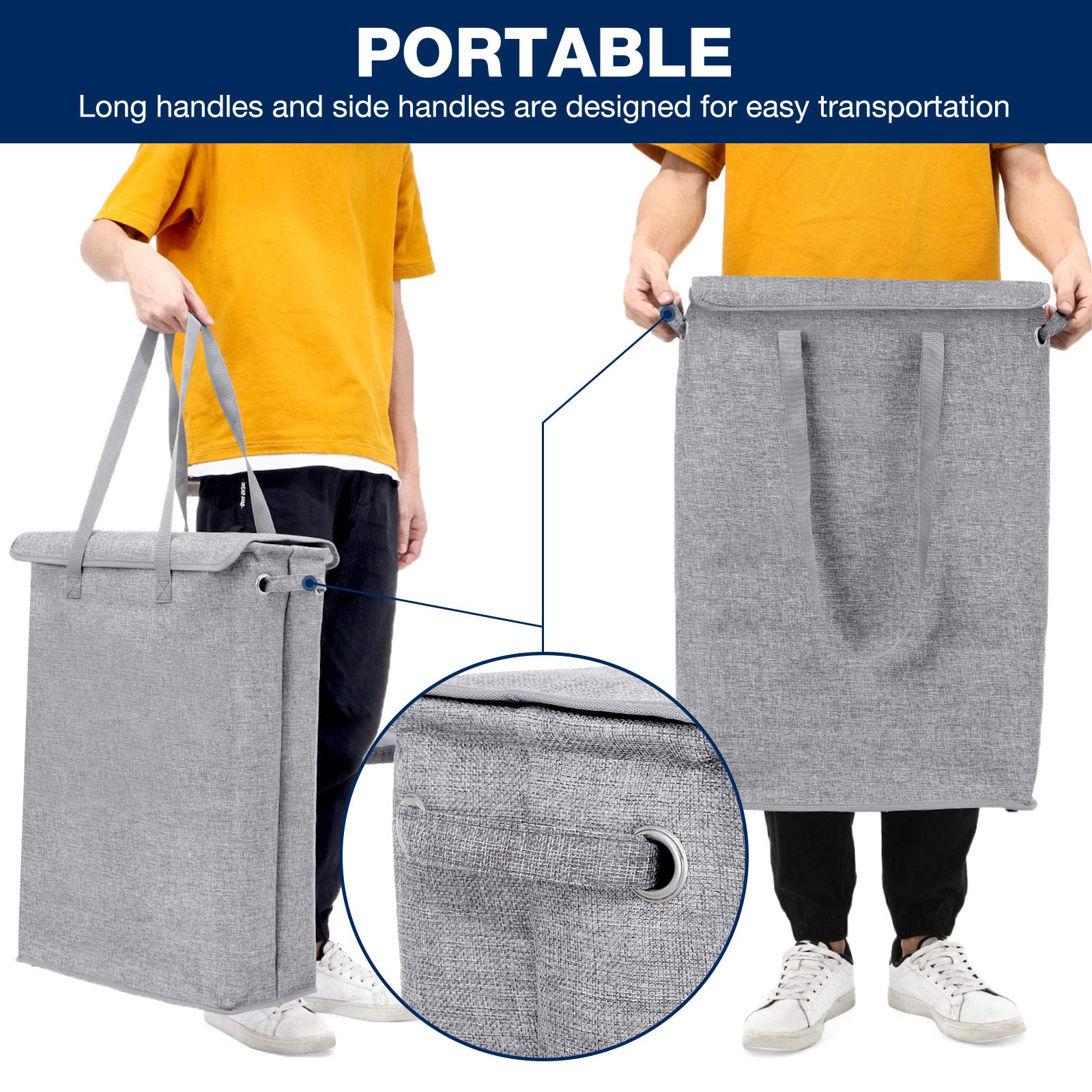 Slim Laundry Basket with Lid, Tall Thin Laundry Hamper with Handles, Waterproof Lining Narrow Dirty Clothes Hamper for Bathroom Bedroom Dorm Nursery Organization Storage (45L, Dark Grey)