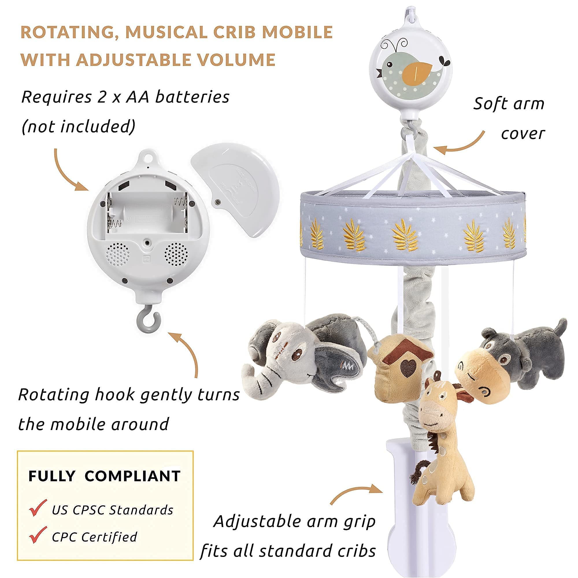 OBERLUX Crib Bedding Set + Baby Play Mat + Musical Crib Mobile - Baby Nursery Room Bundle Set
