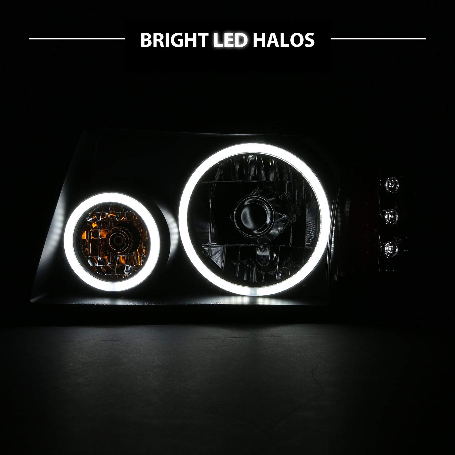 AmeriLite 1pc Black Replacement Headlights Corner Dual LED Halo Set For 01-11 Ford Ranger - Passenger and Driver Side