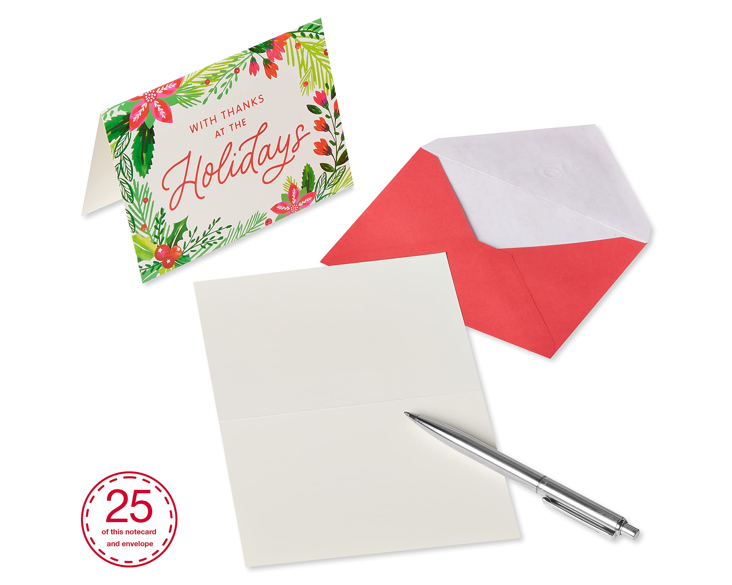 American Greetings Blank Christmas Thank You Cards with Envelopes, Holly (25-Count)