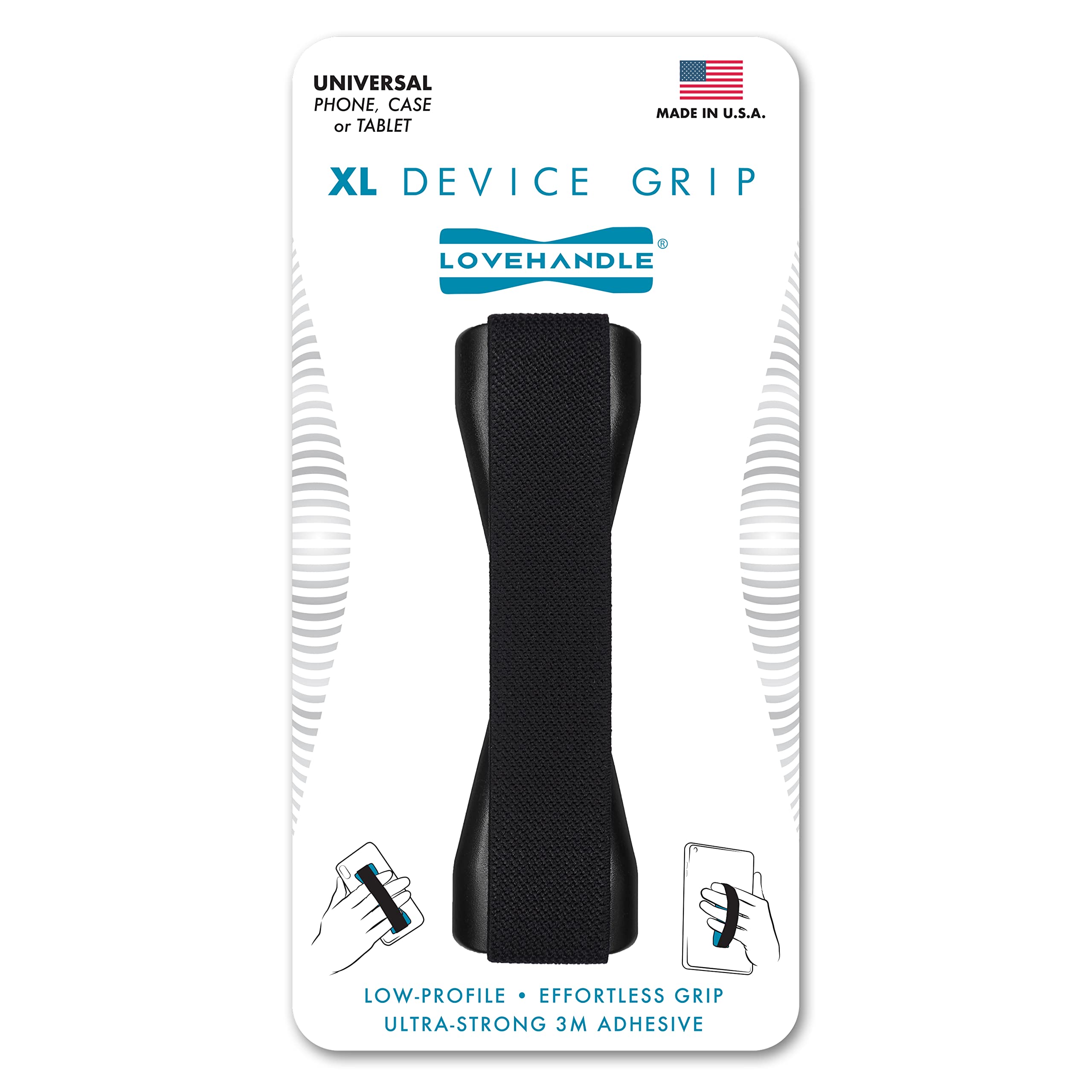 LoveHandle Tablet/XL Grip for Most Tablets and Large Smartphones, Black Elastic Strap Finger Grip with Black Base (LHT-01-Black)