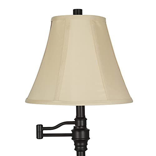 Catalina Lighting Transitional 2-Way Metal Adjustable Swing Arm Desk Table Lamp with Linen Shade, 28", Bronze