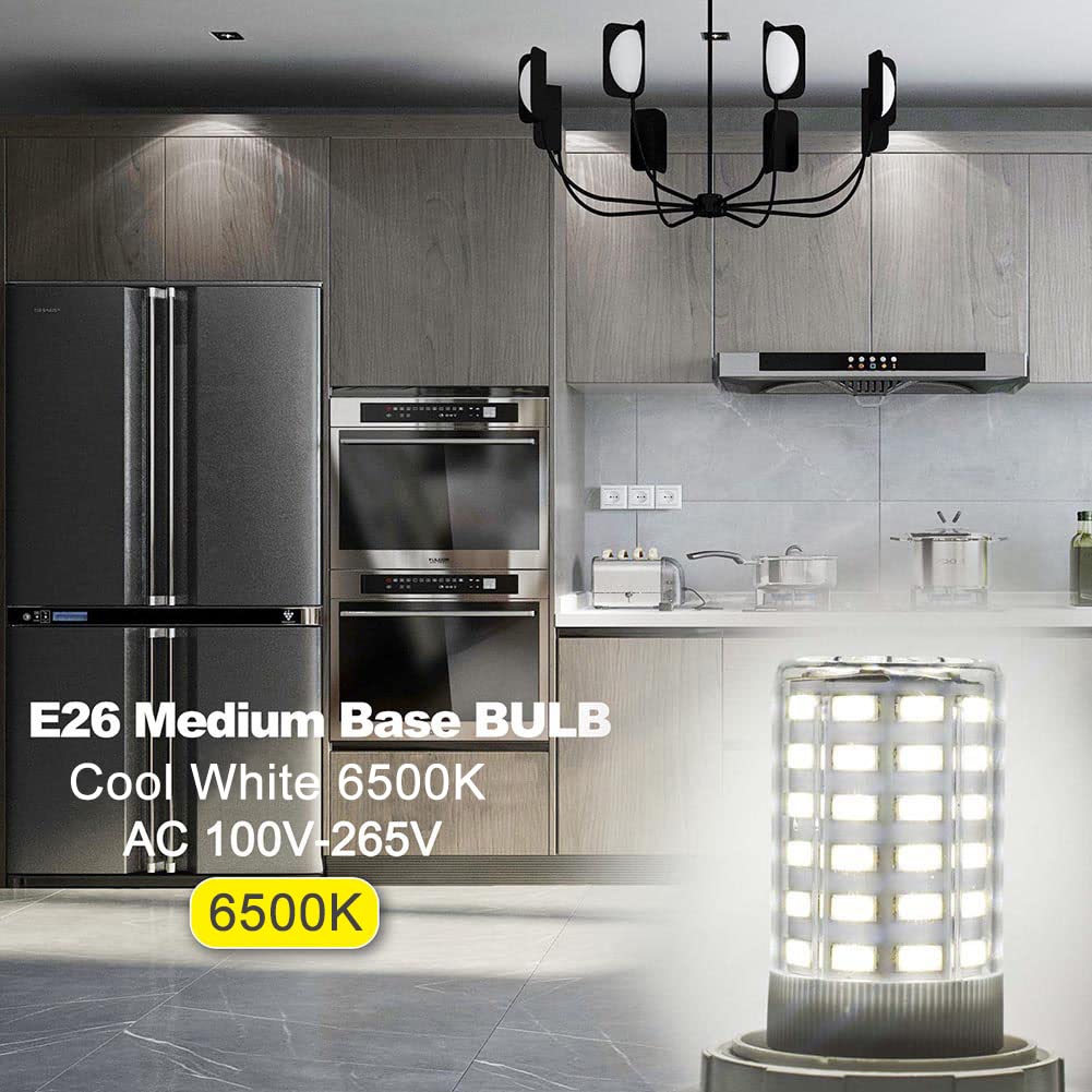 AC100-265V 7W Refrigerator Bulb Super Bright LED 100W Equivalent E26 Medium Base Corn Lamp Fridge Freezer Appliance Ceiling Fans Home Lighting, Compact T10 Tubular A15 Cool White 6500K, 3 Pack