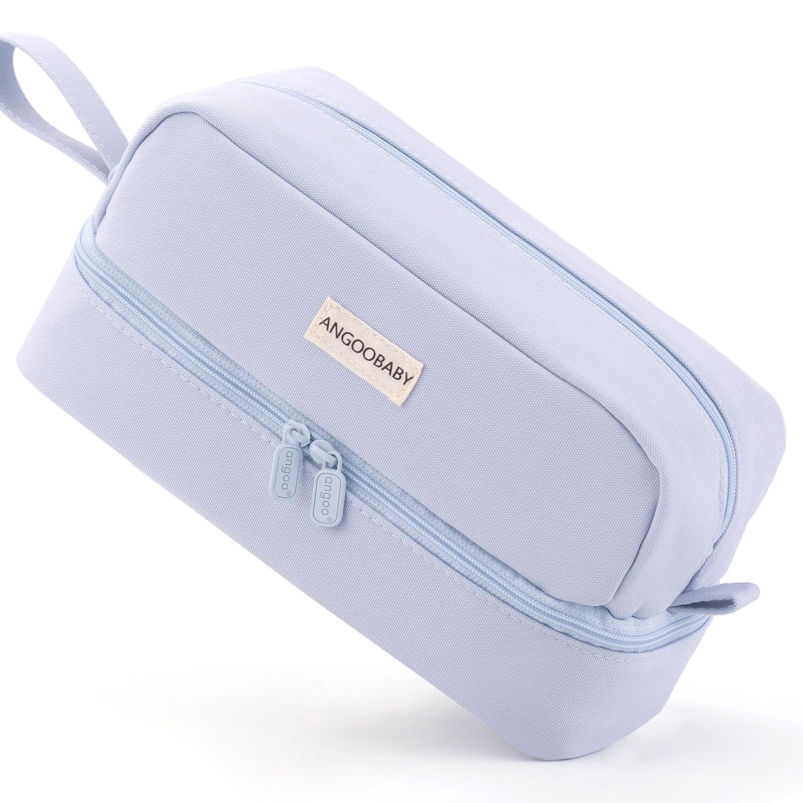 ANGOOBABY Big Capacity Large Pencil Case Canvas Pen Pouch Bag with 2 Compartments for Girls Boys Teen School Students Adults - Blue
