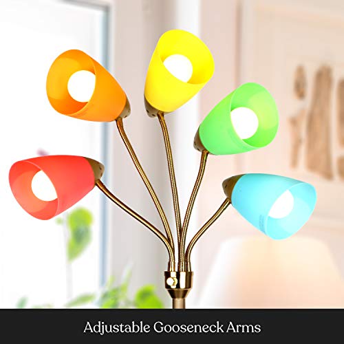 Brightech Medusa LED Floor Lamp β Multi-Head Dimmable Floor Lamp for Living Rooms & Offices β Tall Lamp with Interchangeable Shades, Adjustable Standing Lamp for Bedroom Reading β Brass/Gold